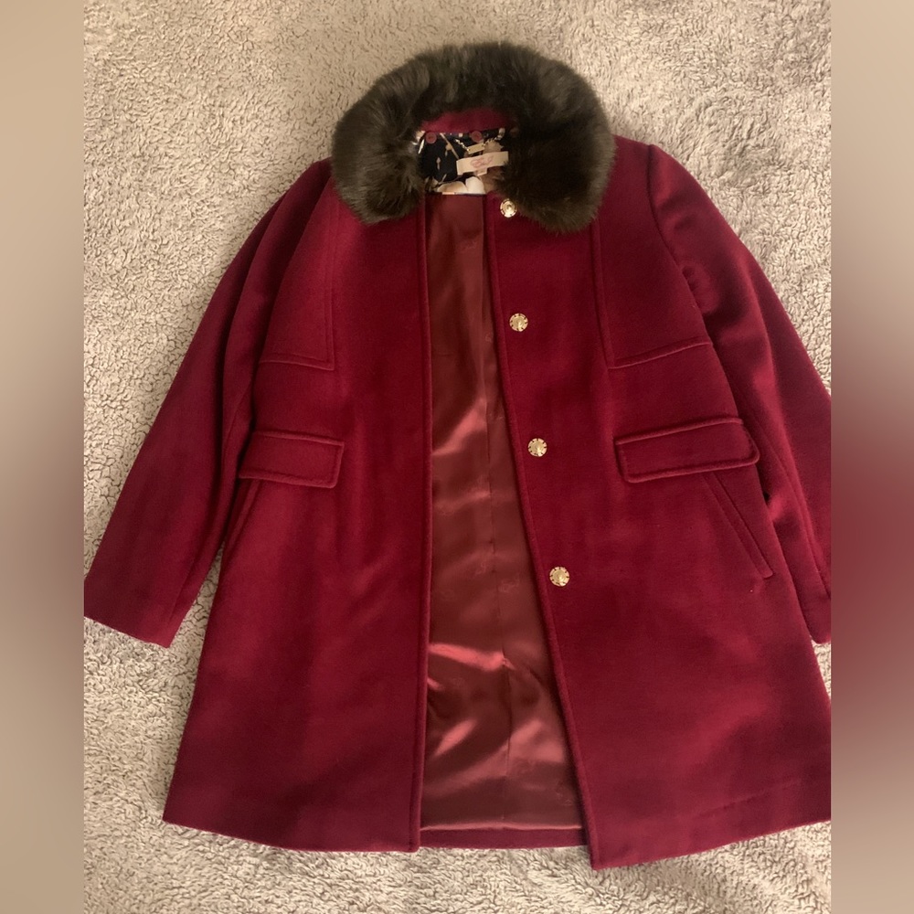 Eliza J Faux Fur Trim Wool Blend Coat - Gem